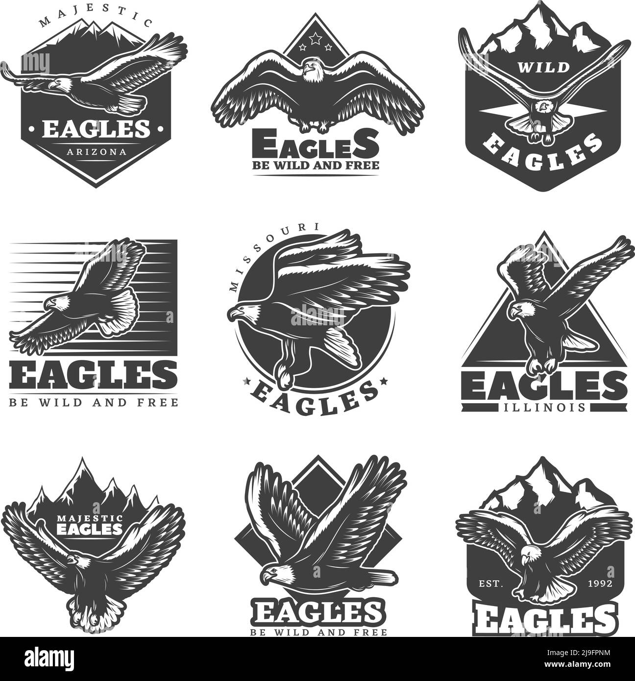 Vintage monochrome american eagles labels set with inscription and ...