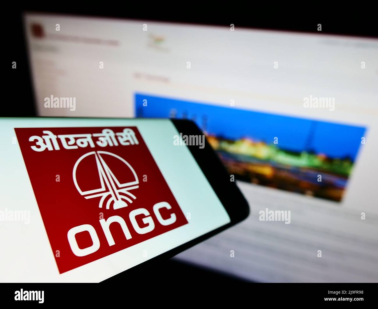 Mobile phone with logo of Oil and Natural Gas Corporation Limited (ONGC ...