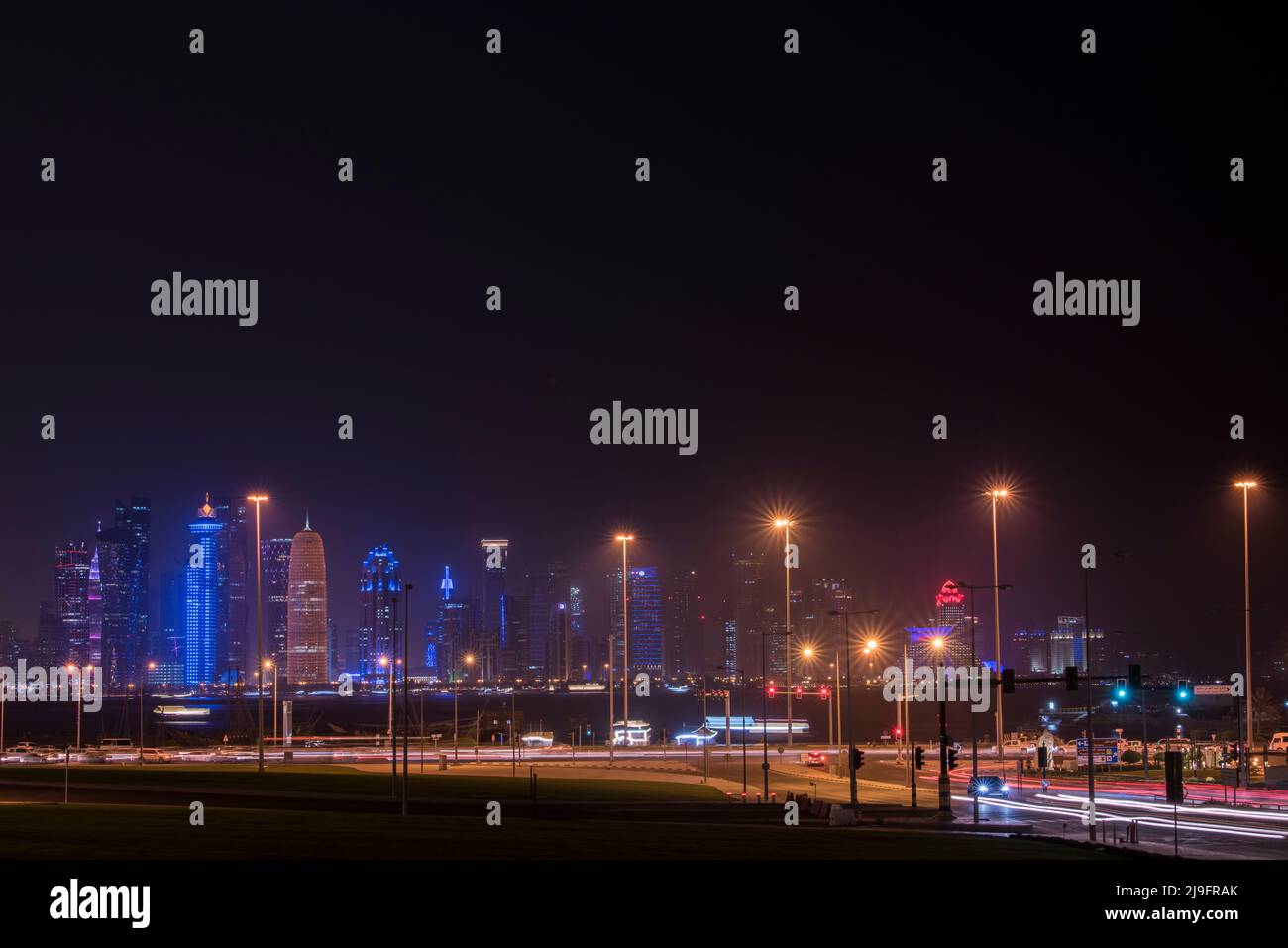 Doha,Qatar- April 24,2022 Views of the traffic and skyline in Doha ...