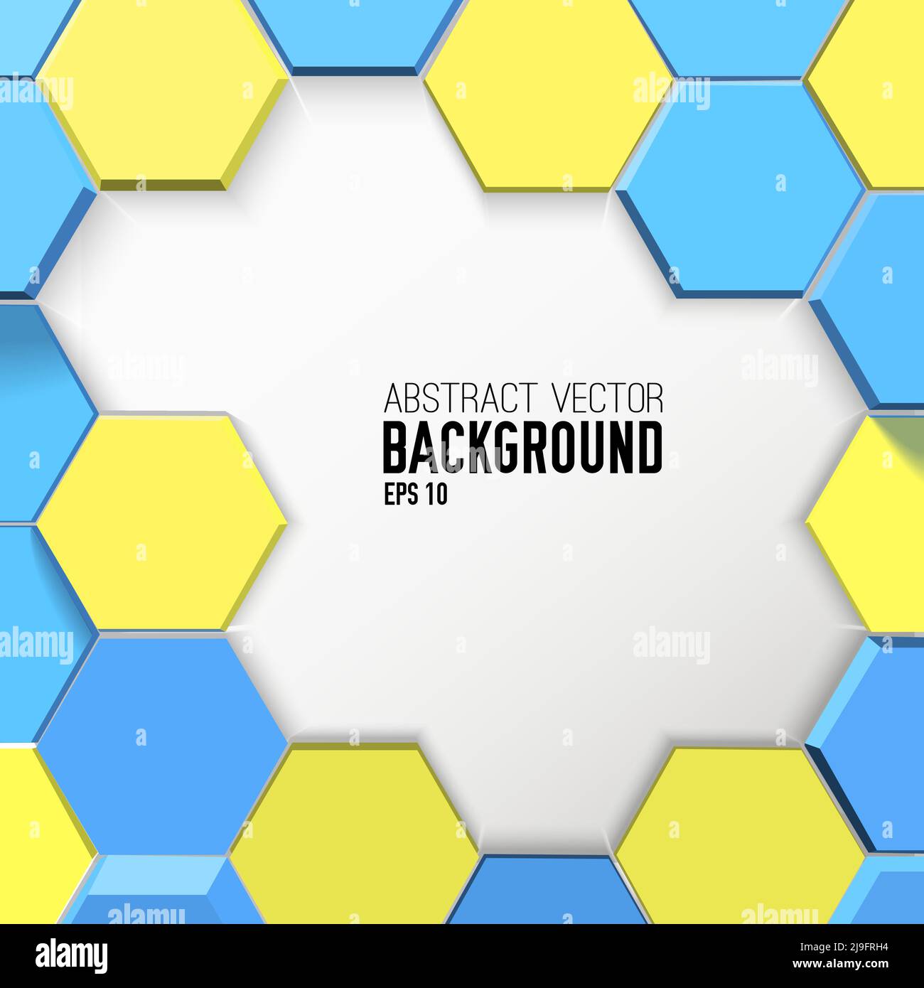 Light geometric template with yellow and blue 3d hexagons in clean mosaic style vector ...