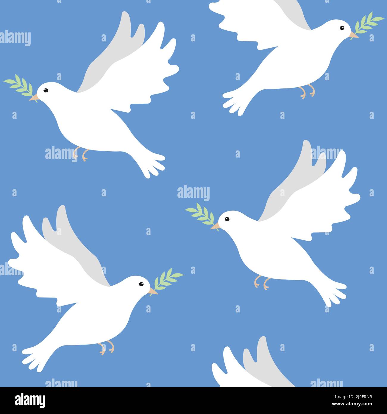 Vector seamless pattern of flat pigeon of peace isolated on blue ...
