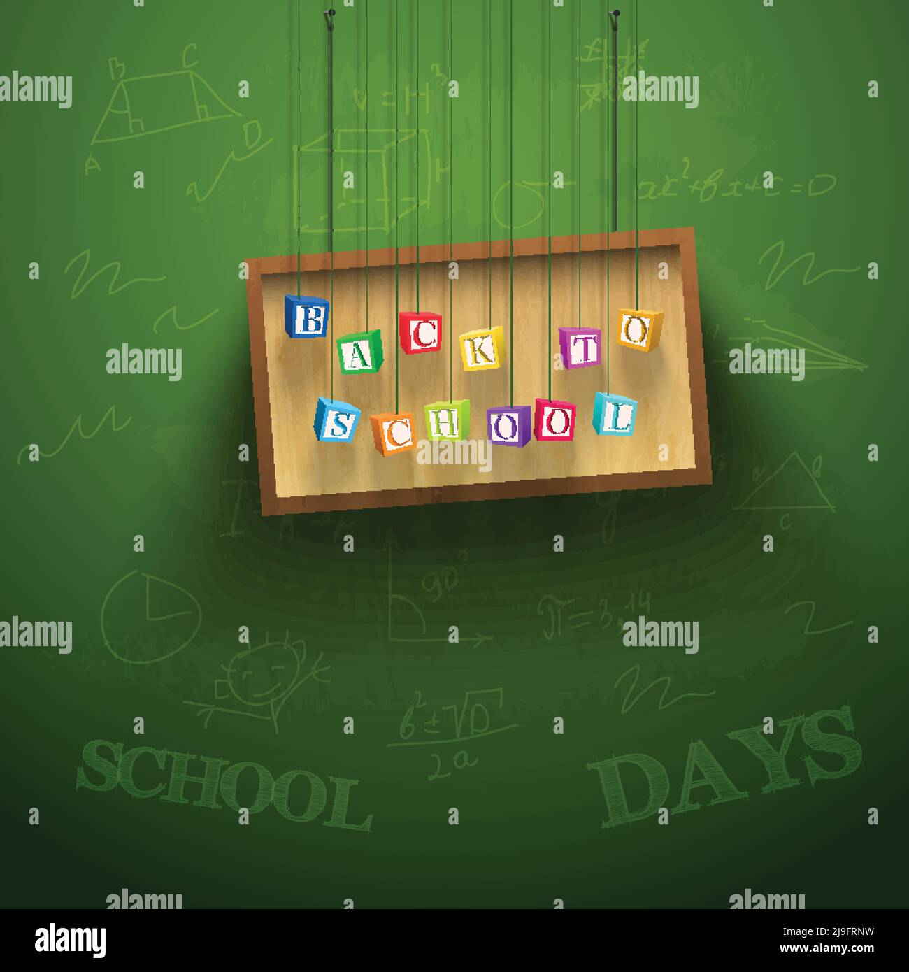 Back to school concept with hanging board colorful letter cubes sketch ...