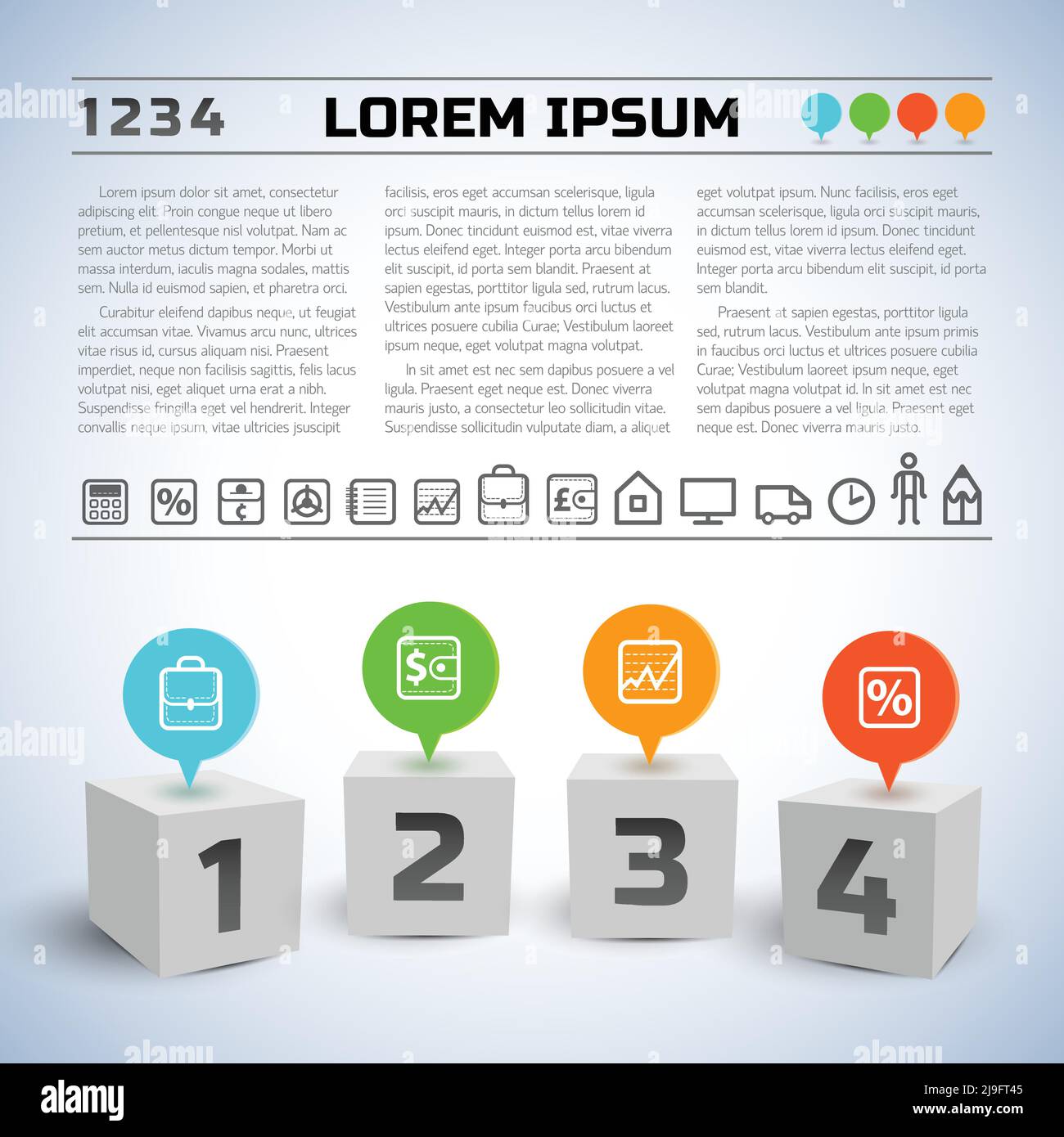 Infographic business concept with 3d cubes numbers on edge text icons ...