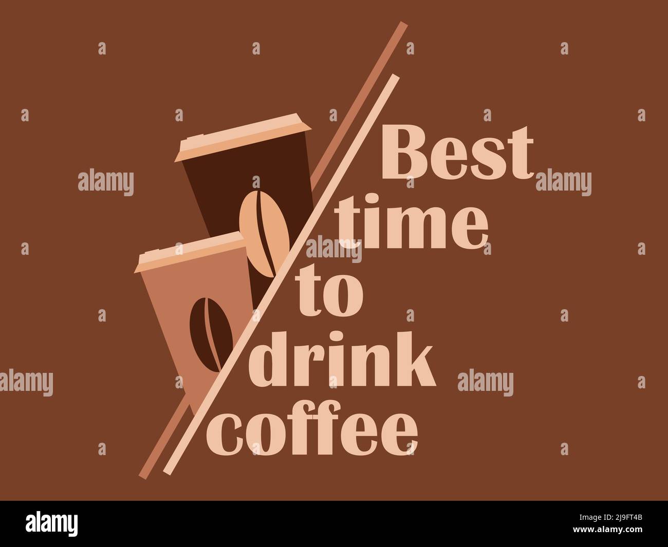 Best time to drink coffee. Paper cups of coffee on brown background ...