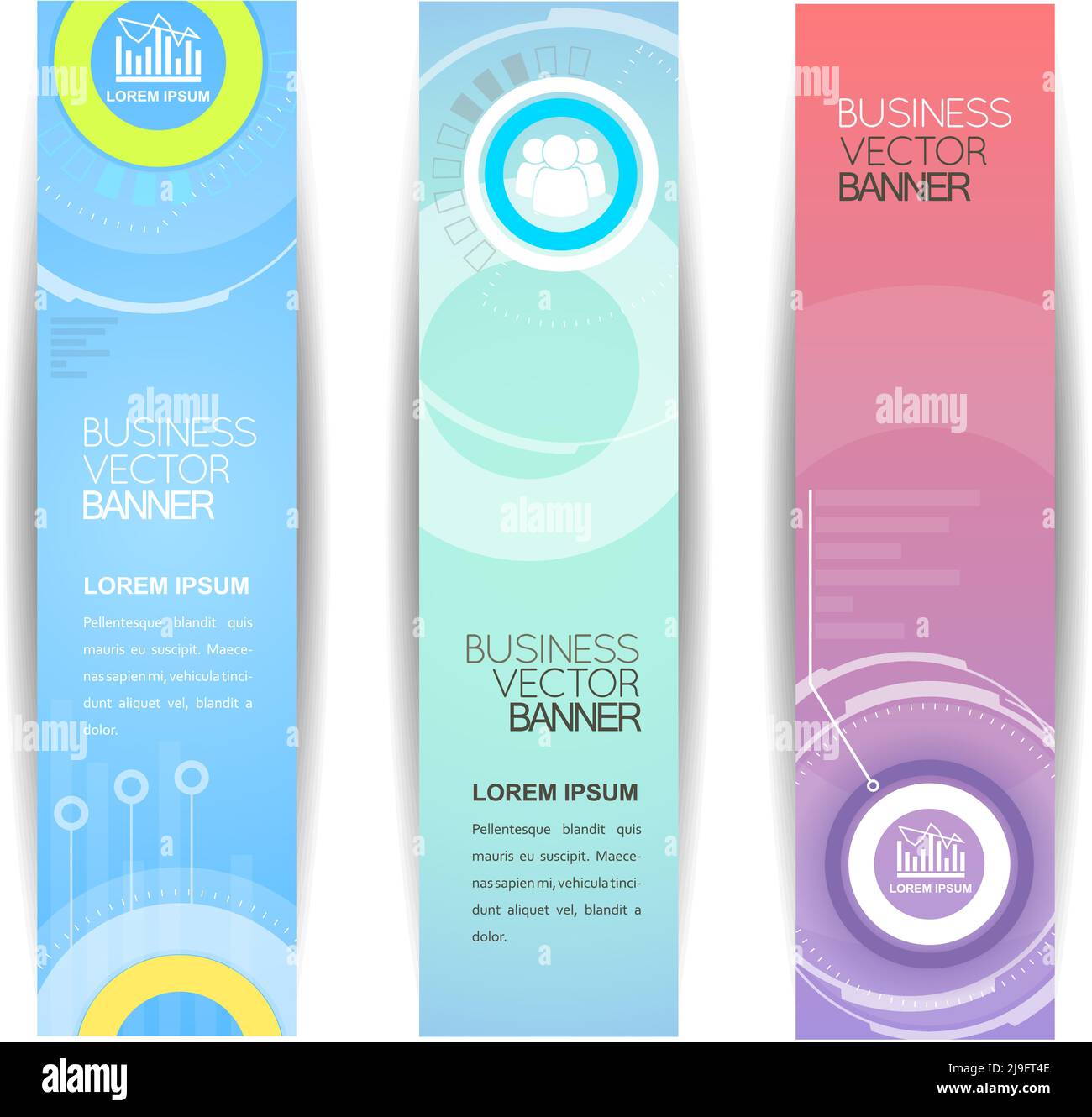 Set of banners in pastel tones with business icons and elements of ...