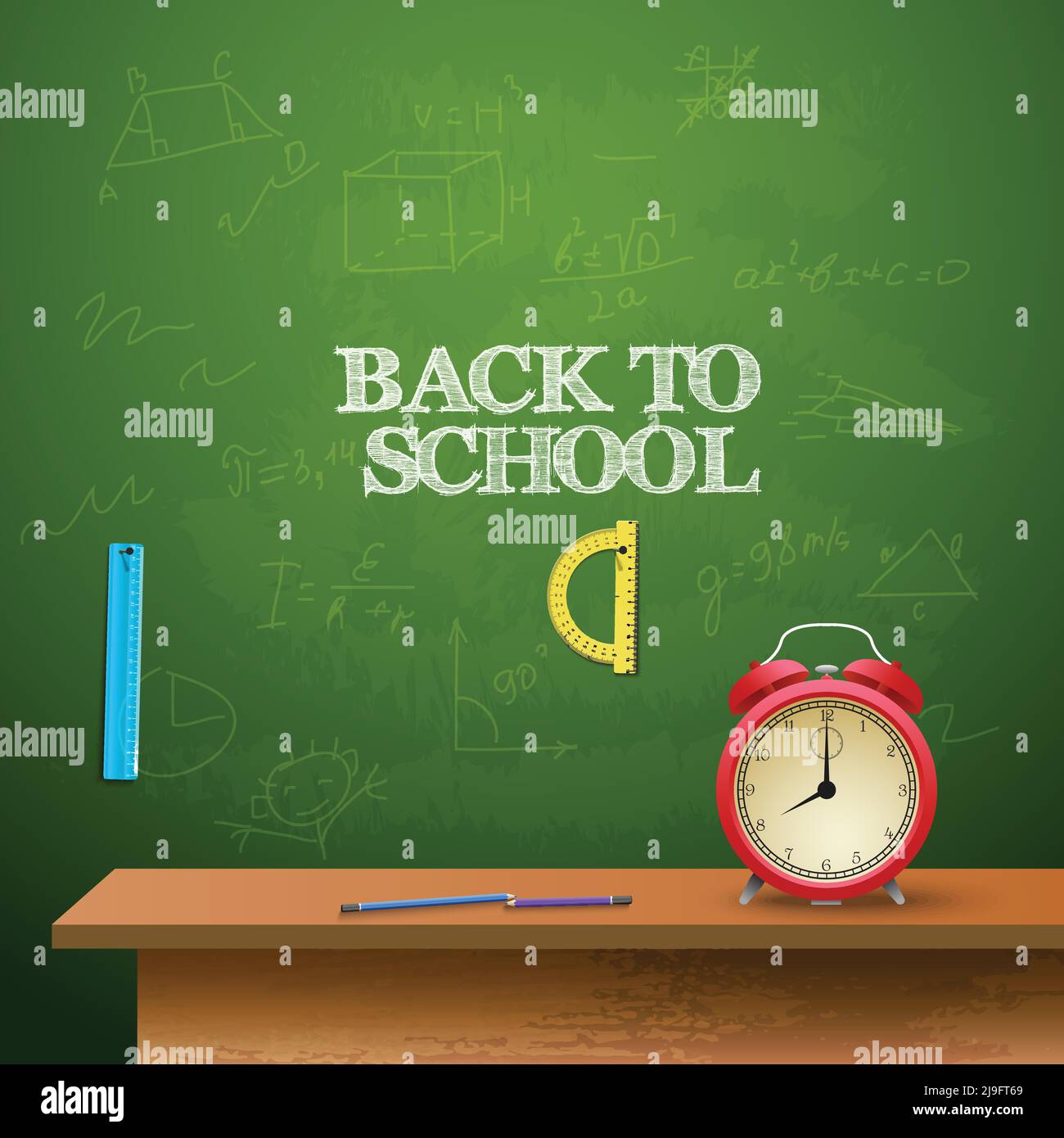 Education school template with alarm clock protractor ruler pencils ...