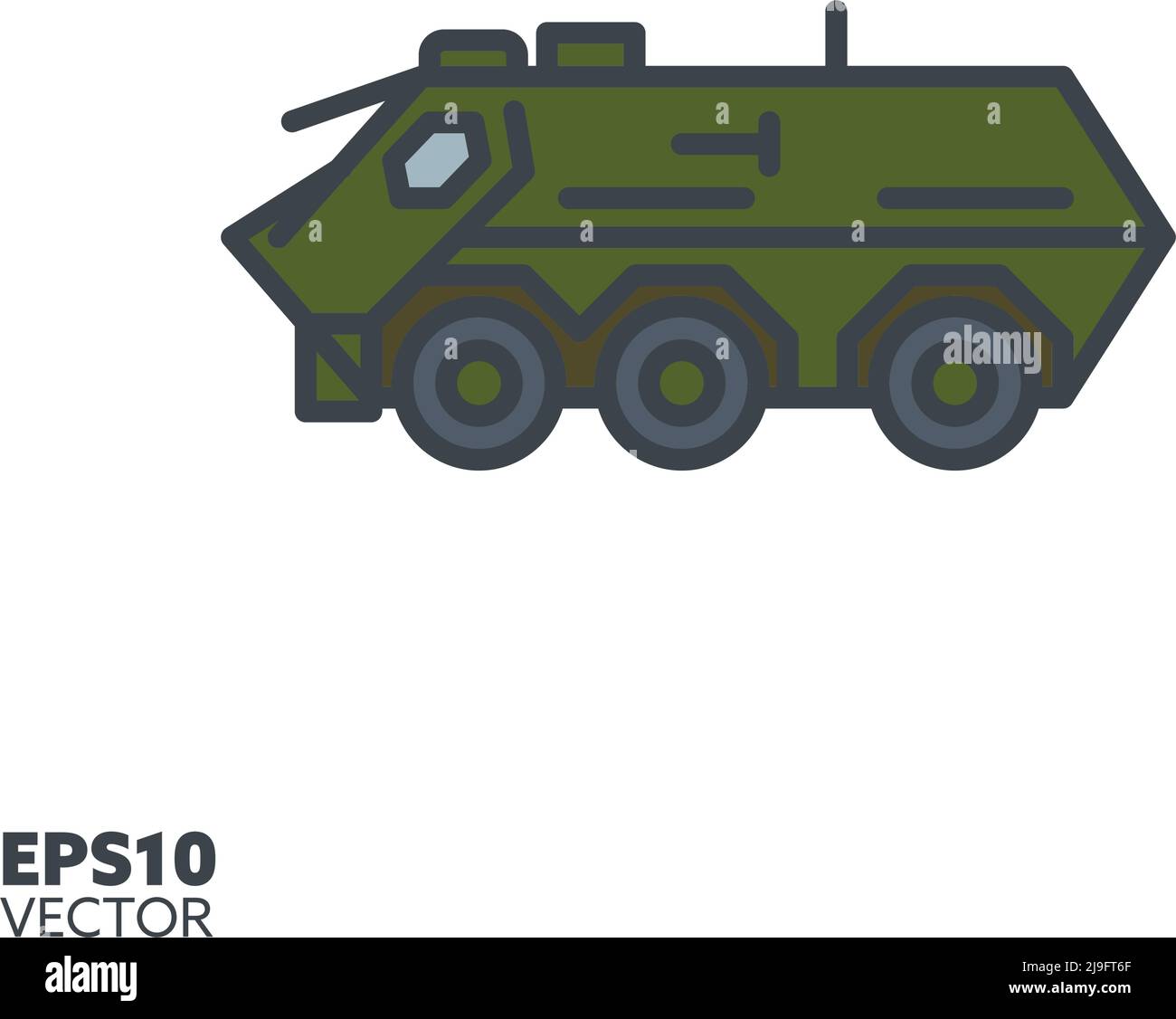 Six-wheeled armoured personnel carrier vector filled line icon ...