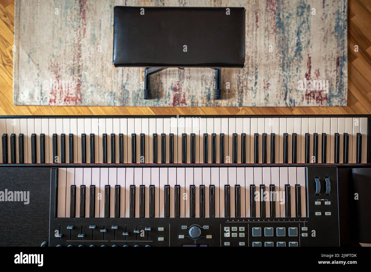 Piano keys, top view, musician's workplace, concert Stock Photo - Alamy