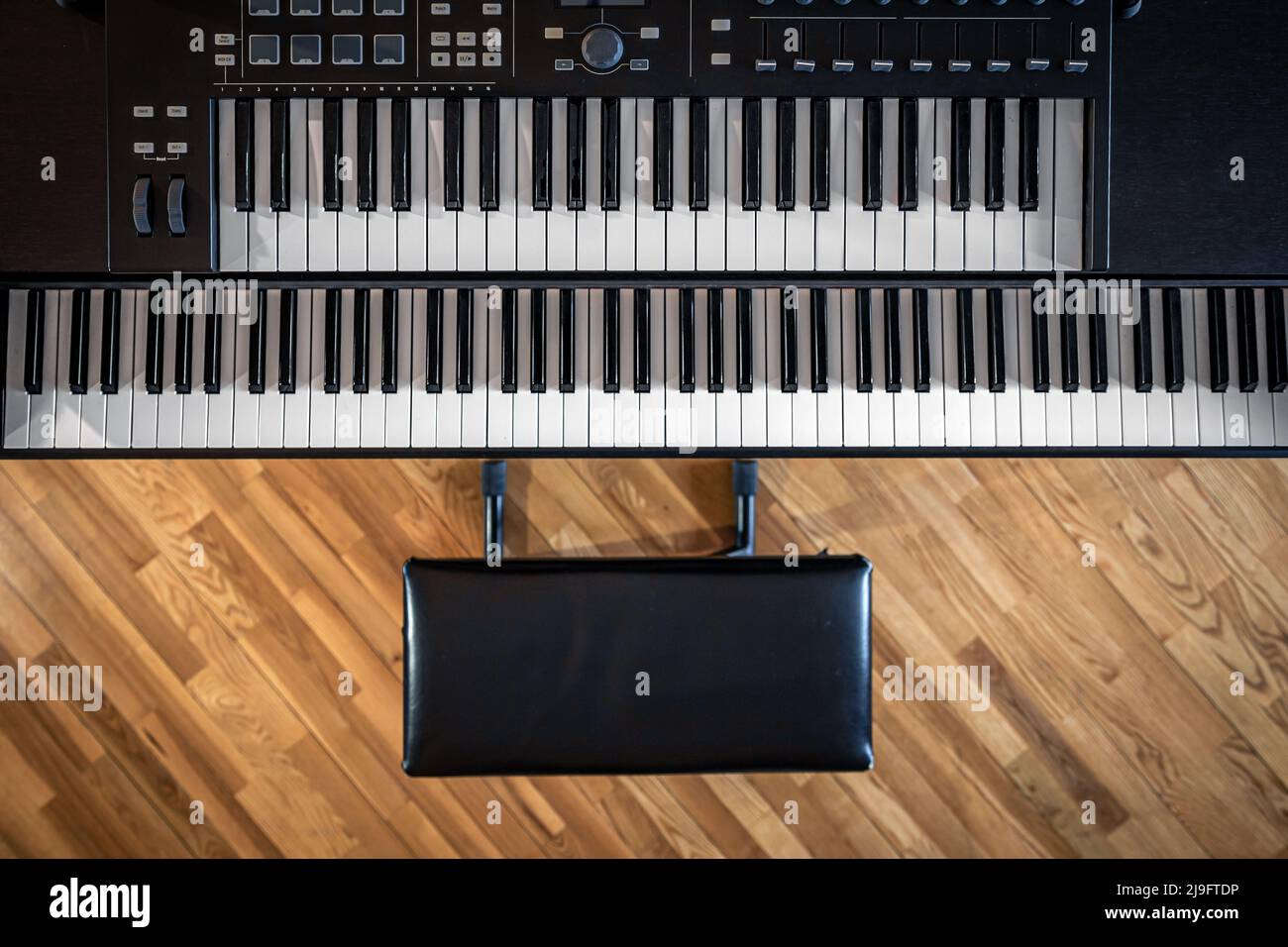 Piano keys, top view, musician's workplace, concert Stock Photo - Alamy