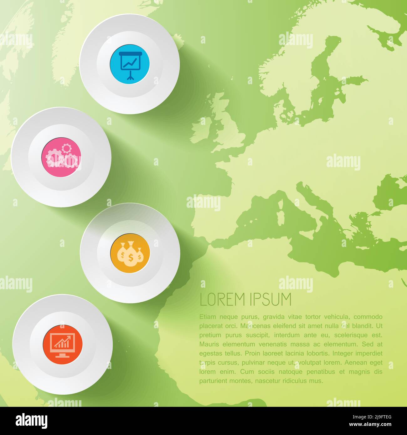 Global business infographic template with circles world map and icons ...