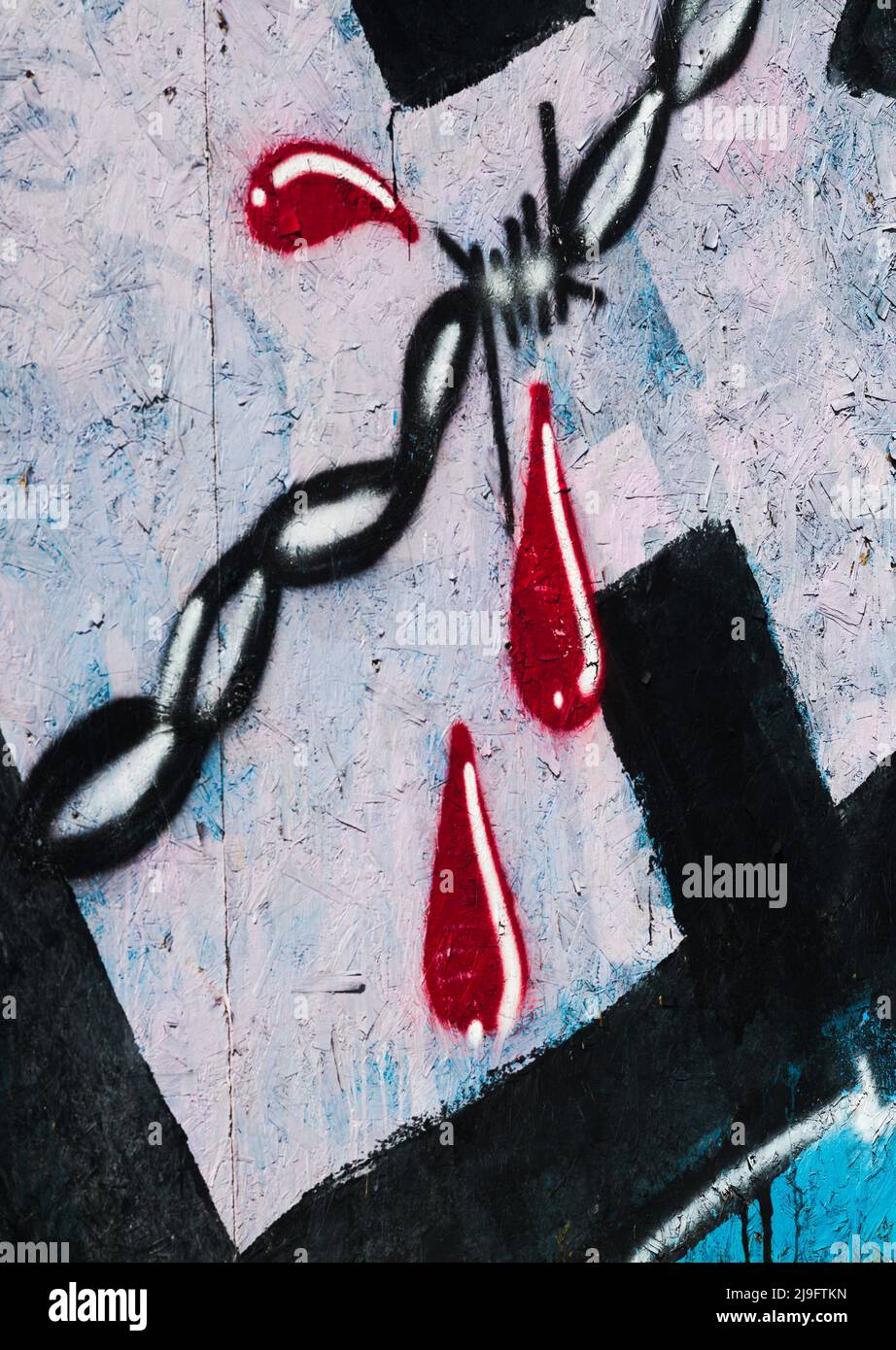 Blood dripping on barbed wire graffiti Stock Photo - Alamy
