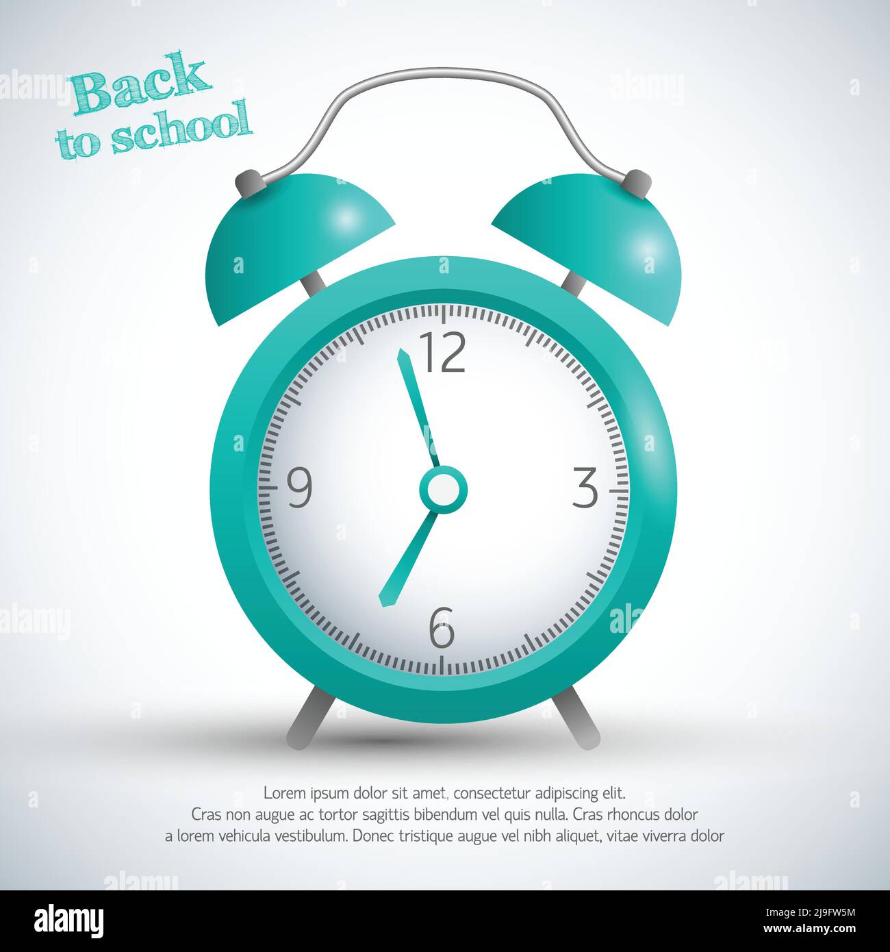 School education concept with realistic turquoise alarm clock on light ...