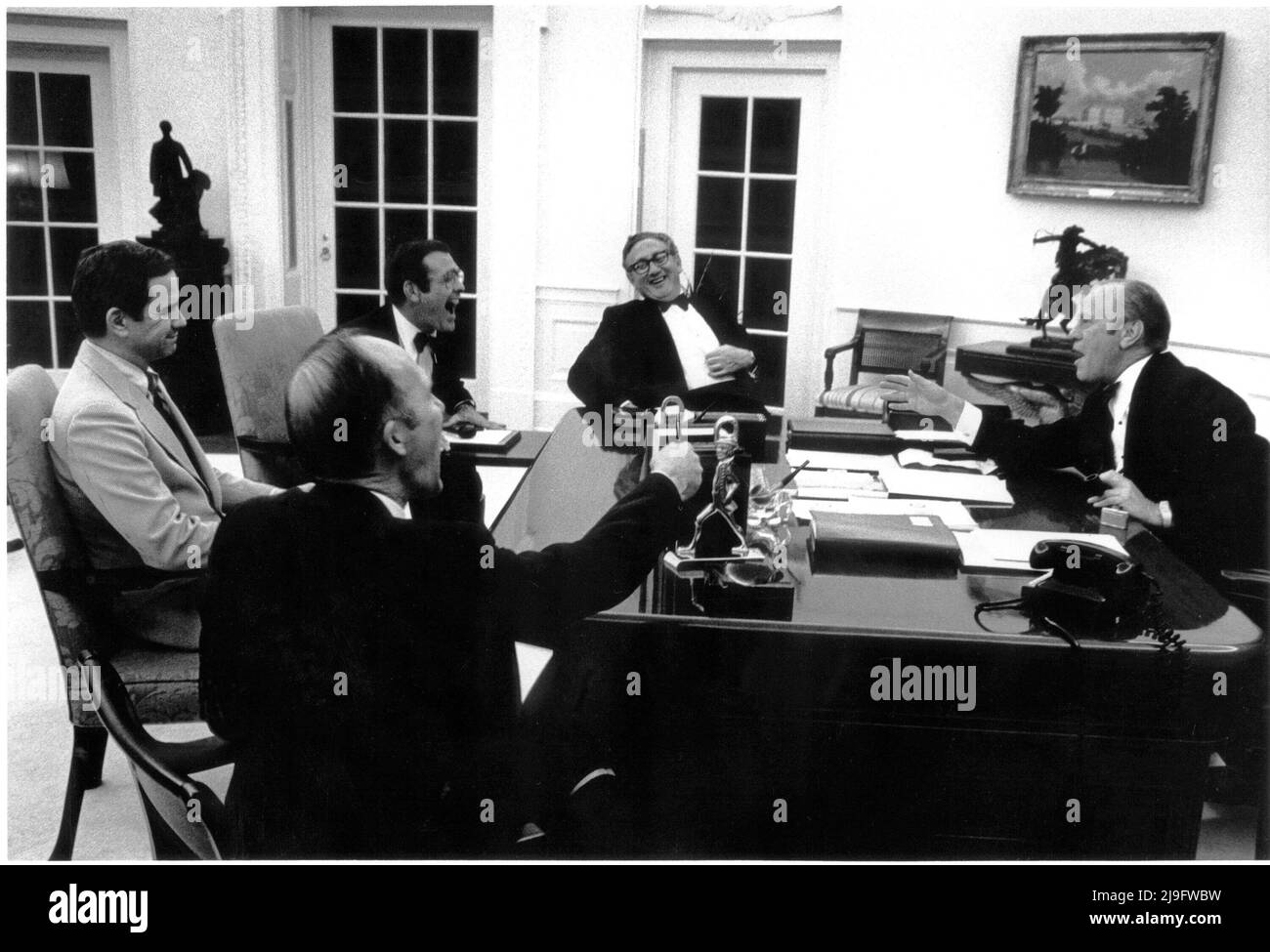 United States President Gerald R. Ford (right) enjoys a light moment ...