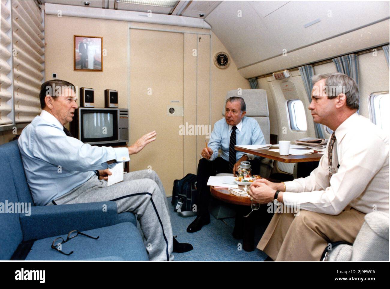 United States President Ronald Reagan, left, meets with White House ...
