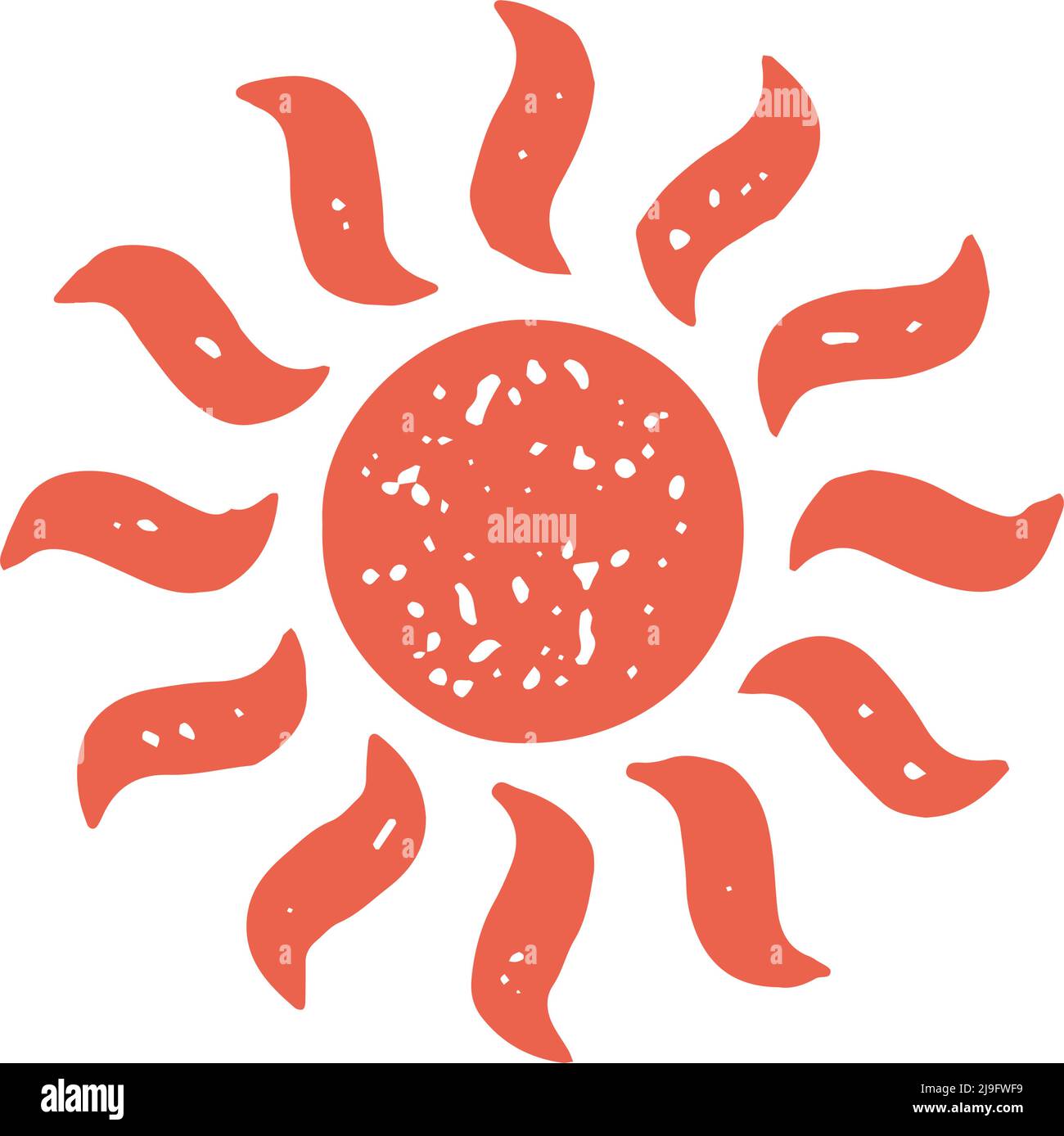 Red burning decorative sun with fire curved beams circle design grunge ...