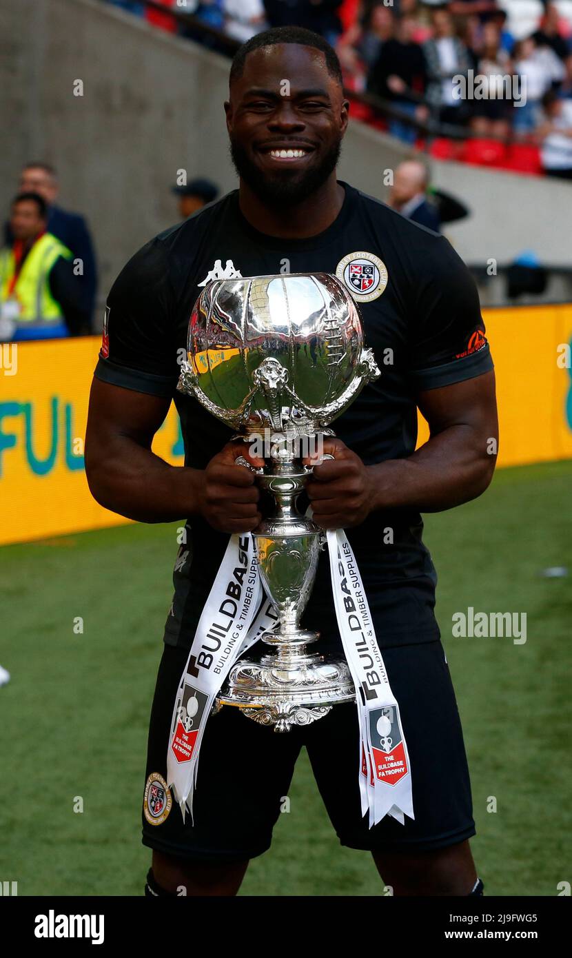 LONDON, ENGLAND - MAY 22: James Alabi of Bromley with FA Trophy after ...