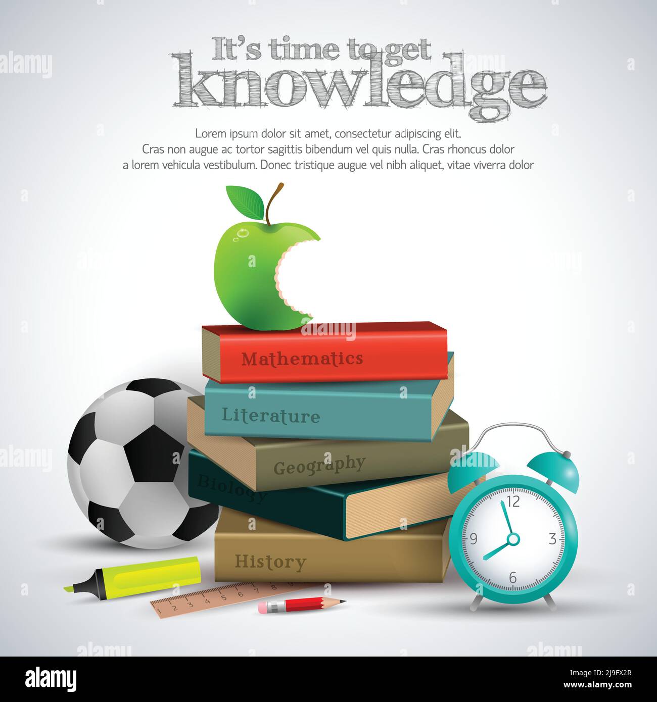 Knowledge stuff composition with books apple sosser ball and other ...