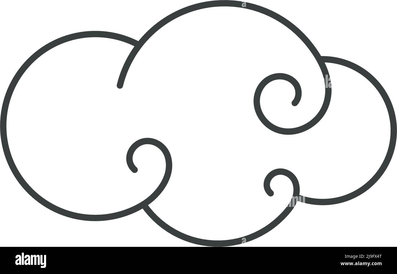 Minimalist contoured black silhouette fluffy cloud pop art groovy style ...