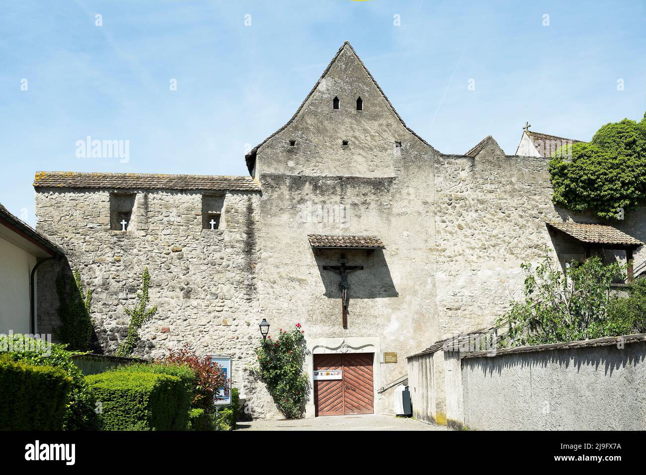 Front wall of the Capuchin friary in Rapperswil, Canton of St. Gallen ...