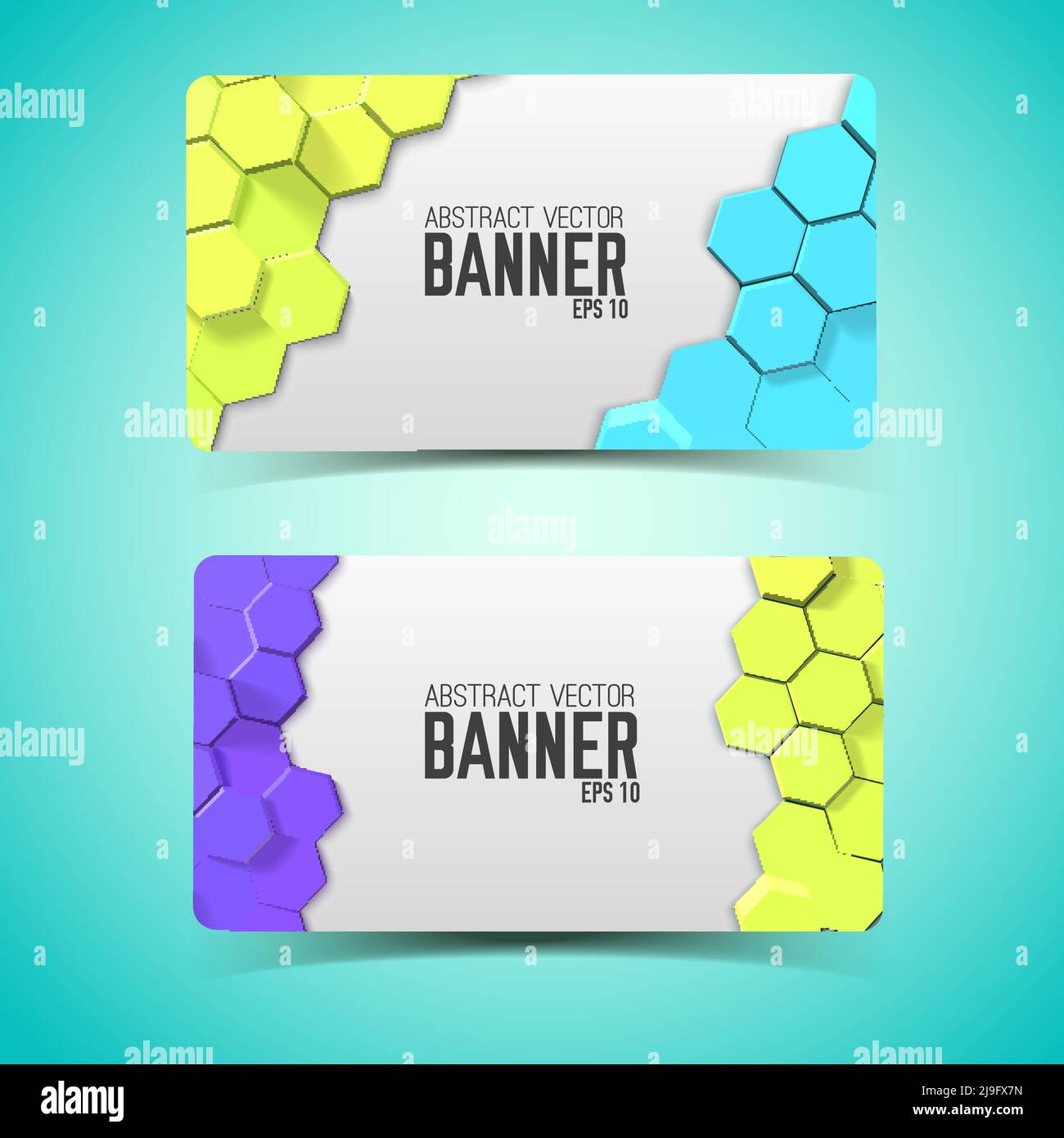Horizontal abstract banners with colorful compositions from 3d hexagons ...