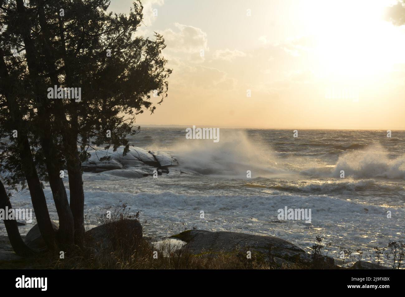 Winter storm with strong winds and rough waves on Lake Nipissing ...