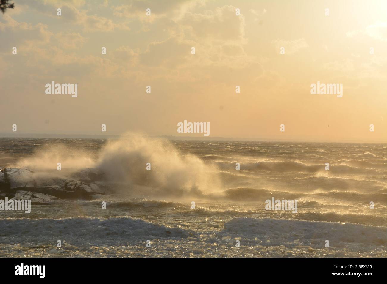 Winter storm with strong winds and rough waves on Lake Nipissing ...