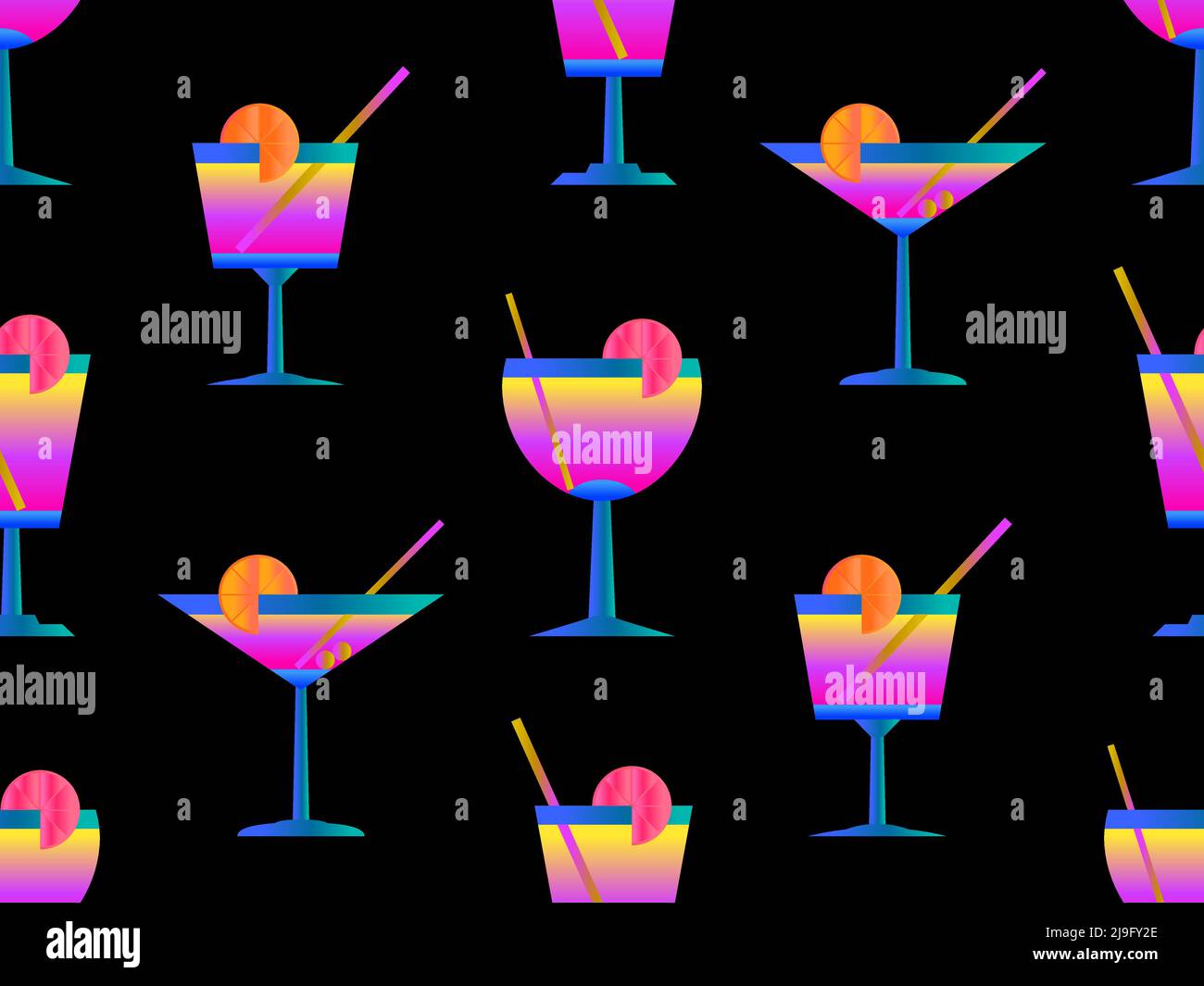 Cocktail with umbrellas 80s style seamless pattern. Alcoholic cocktails ...