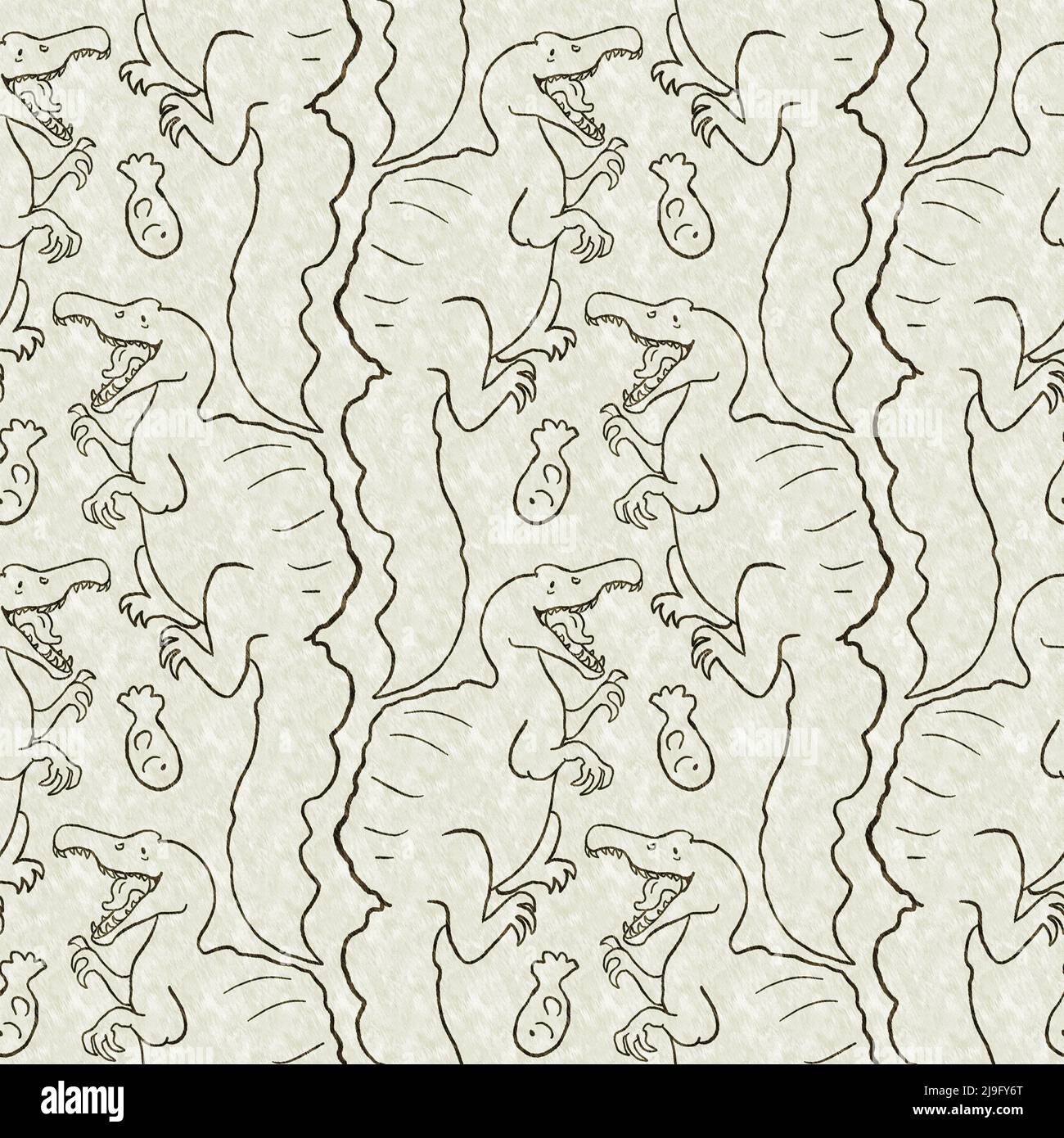 Green hand drawn Spinosaurus dinosaur seamless pattern. Gender Neutral ...