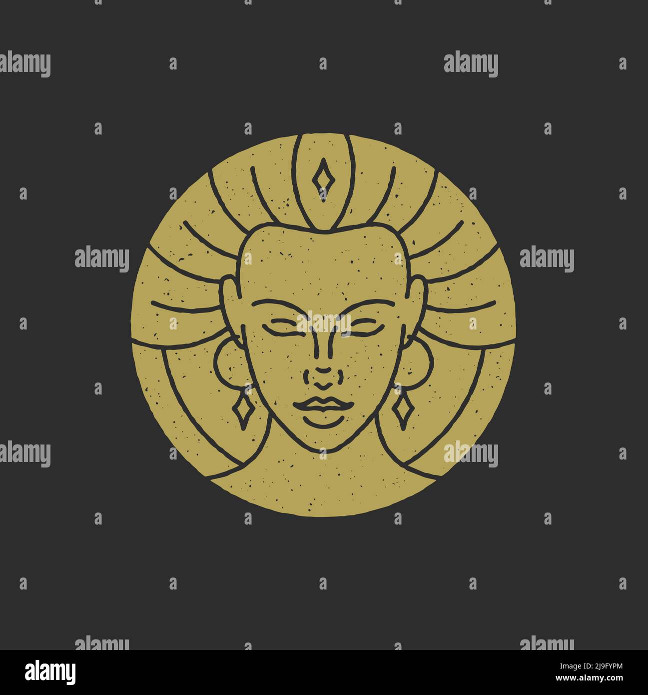 Magic esoteric woman face with closed eyes and star in hair circled ...