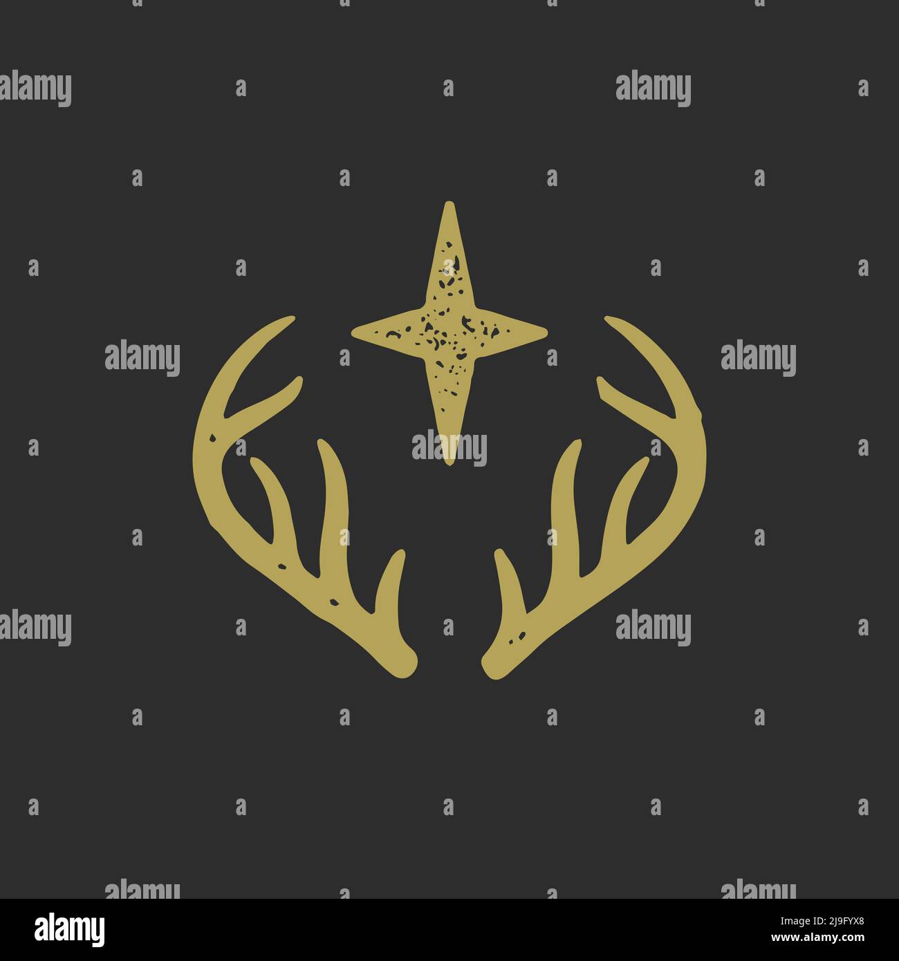 Golden antique horns of wild animal with glowing star decorative design ...