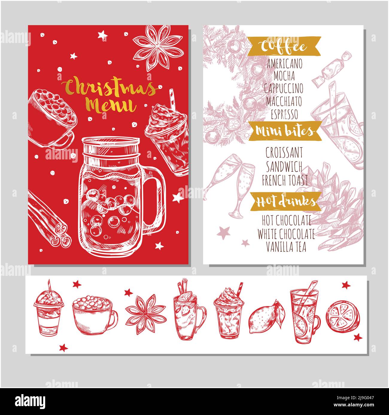 Winter drinks menu in red color with coffee mini bites hot drinks ...