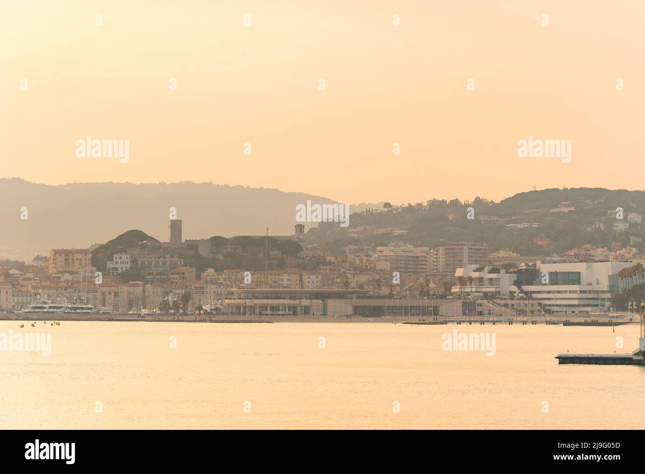 Panoramic view of Cannes, France with the old town in the background ...