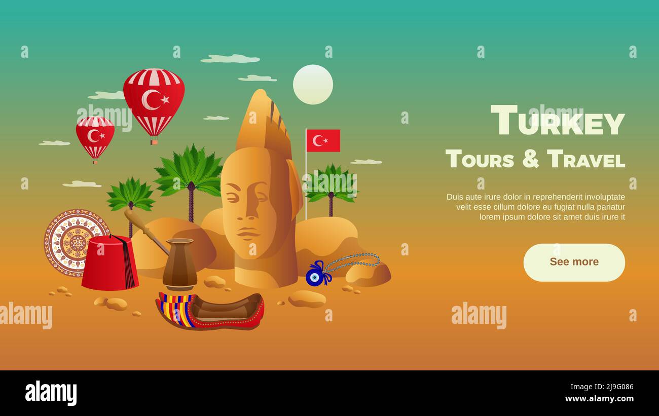 Turkey tourism composition with landmarks and sightseeing symbols flat ...