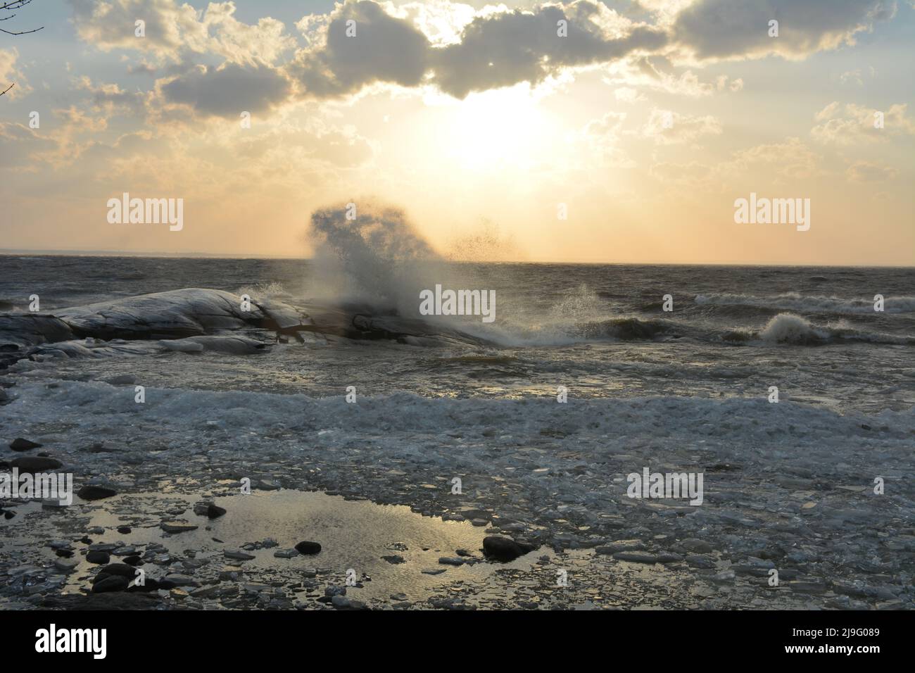 Winter storm with strong winds and rough waves on Lake Nipissing ...