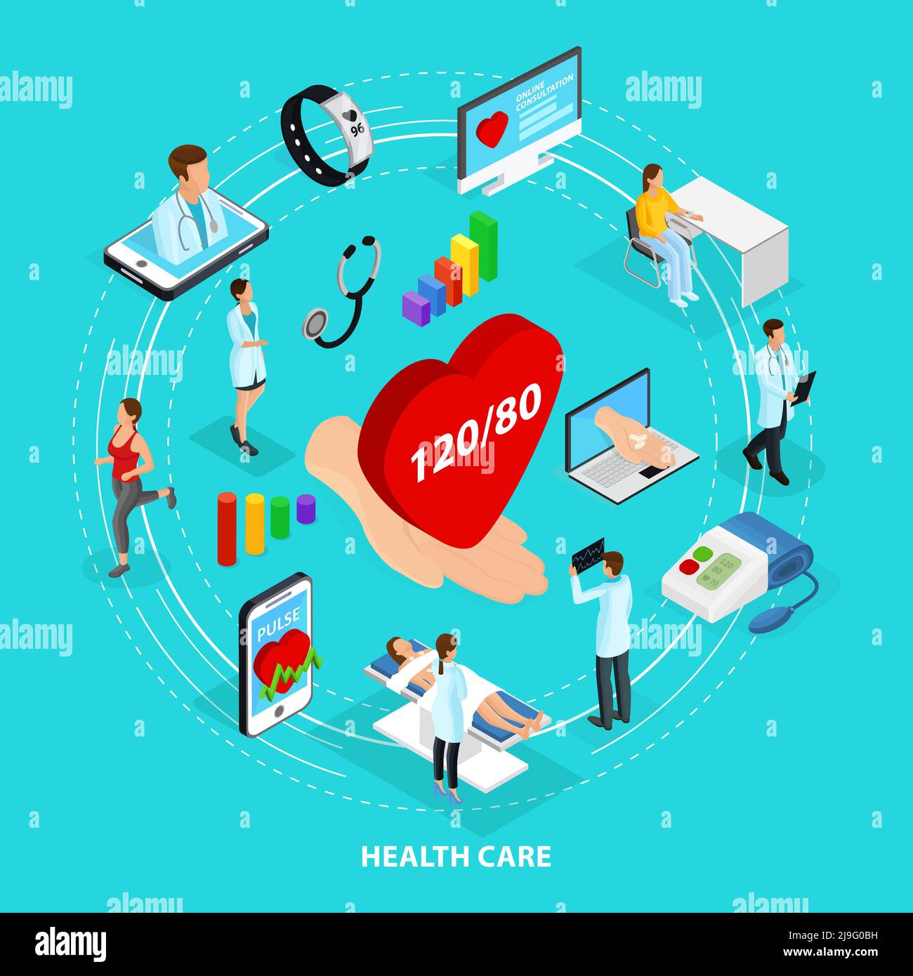 Isometric digital medical care concept with doctors patients electronic ...