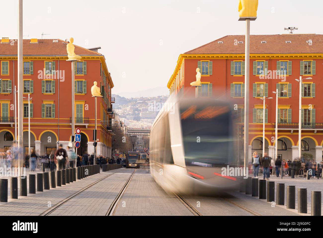 Tram passing through Place Massena in downtown Nice in France Stock ...