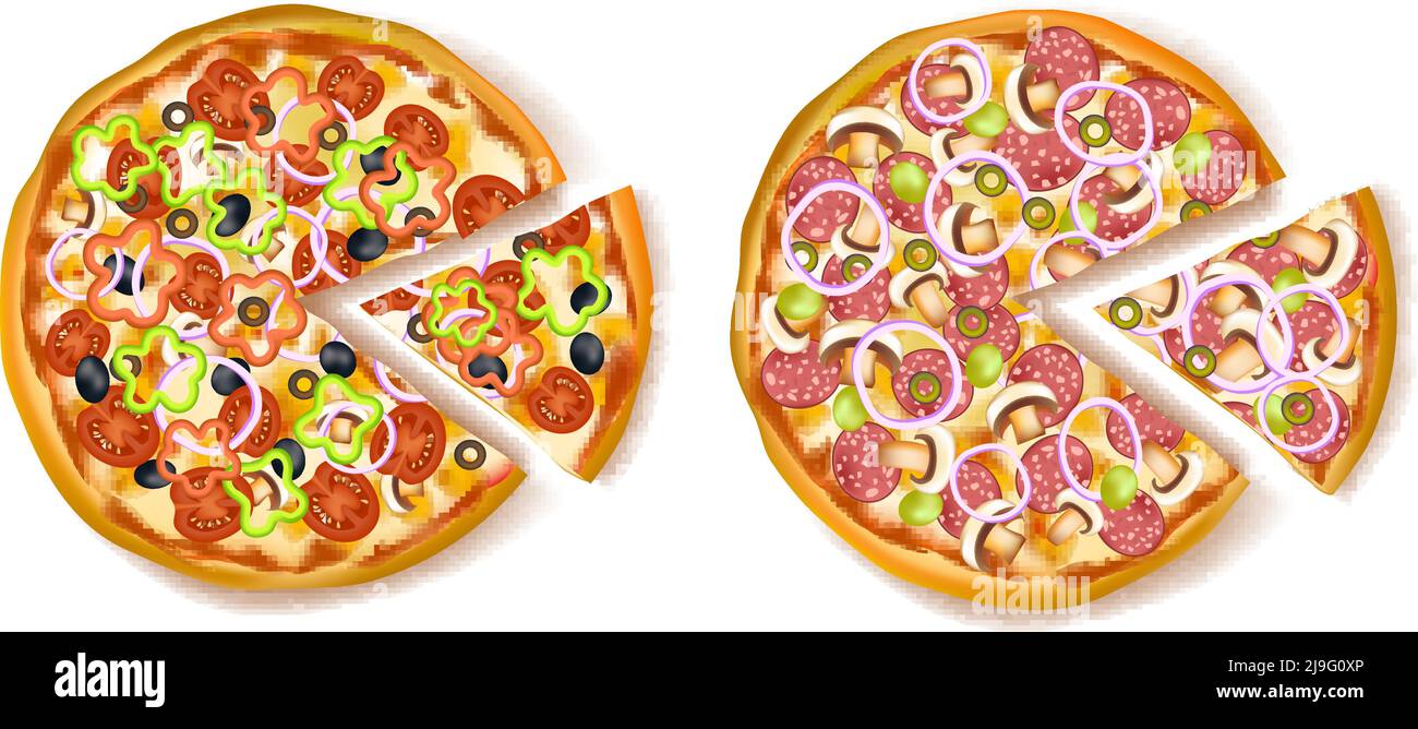 Pizza slice composition with two type of pizza and one small triangle ...