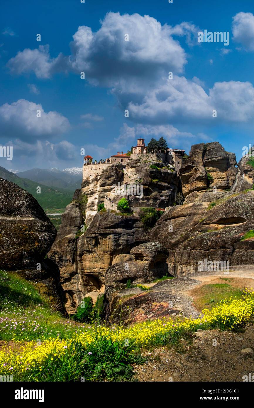Landscape of Greek Orthodox Monasteries with beautiful wildflowers in ...