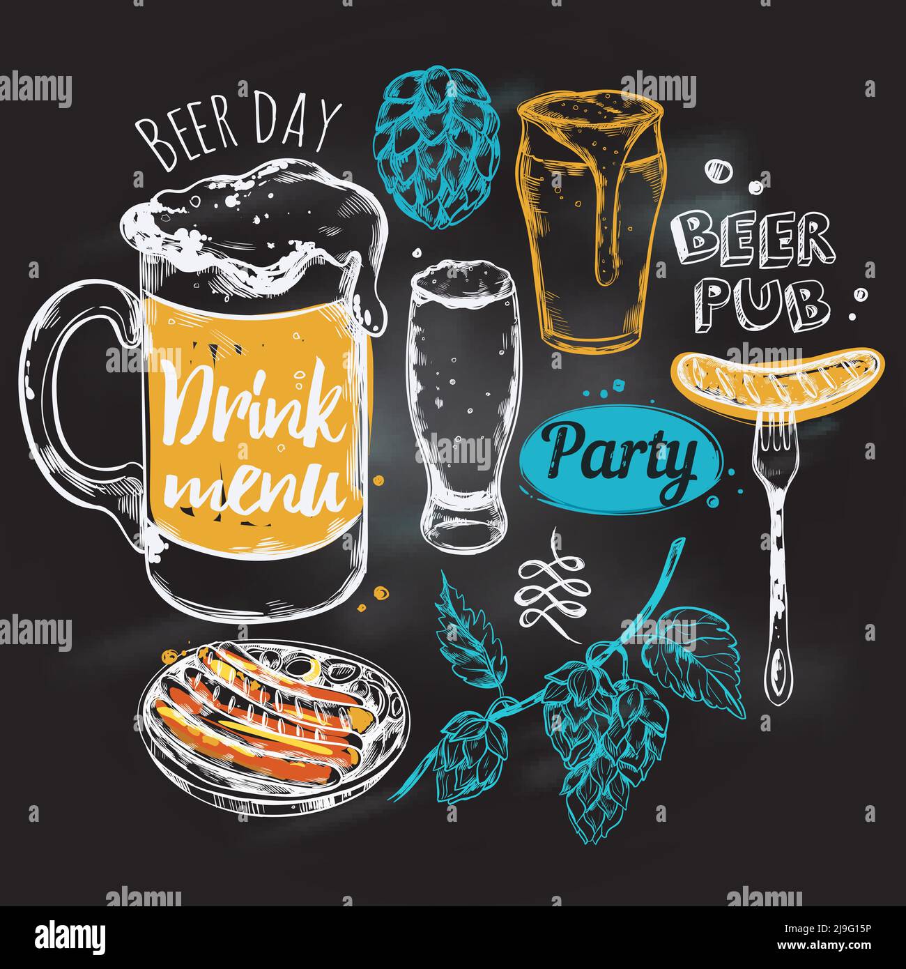 Sketch beer round composition with icon set combined in big beer round ...