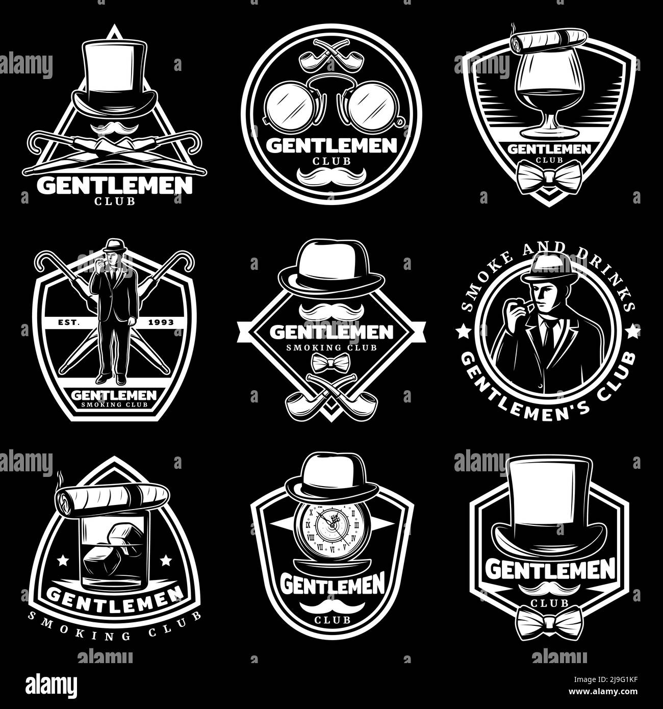 Vintage white gentleman labels set with letterings and different ...