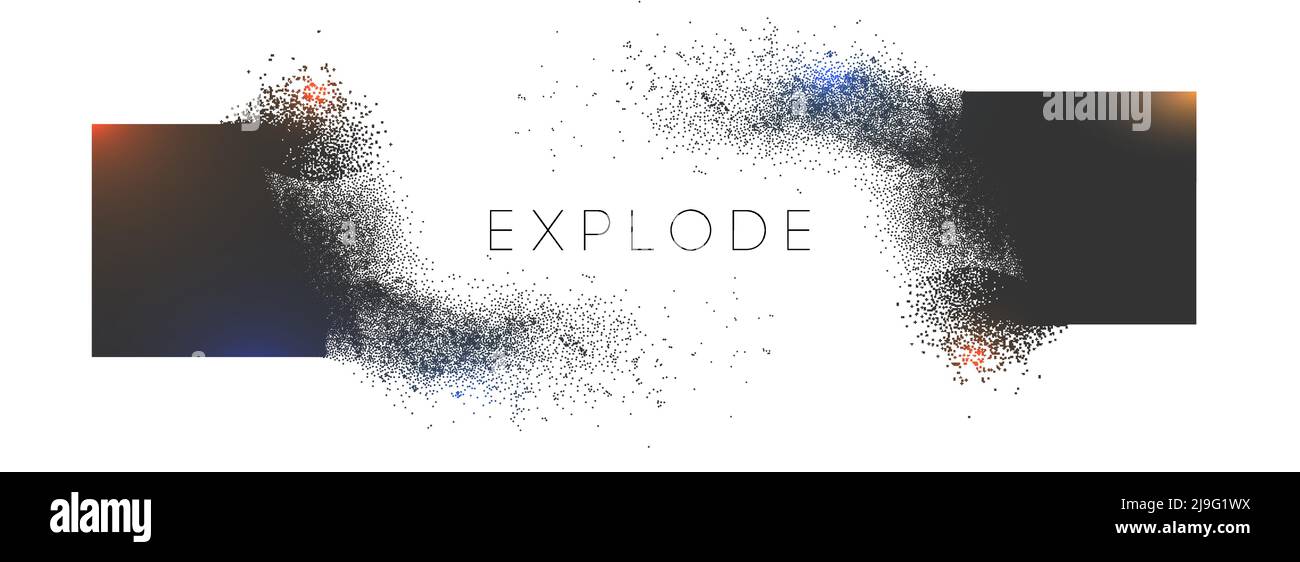 Square explosion with abstract burst. Vector particles of black shape ...