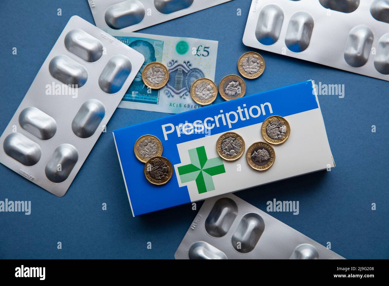 OXFORD, UK - May 2022: NHS medical prescription packaging with money ...