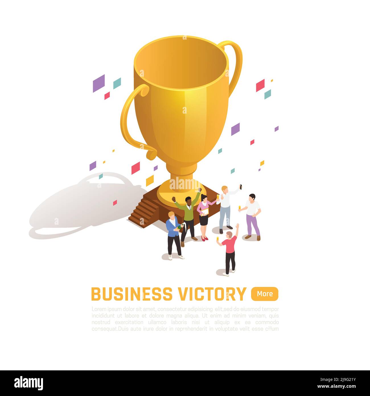 Winner isometric colored concept with business victory description and ...