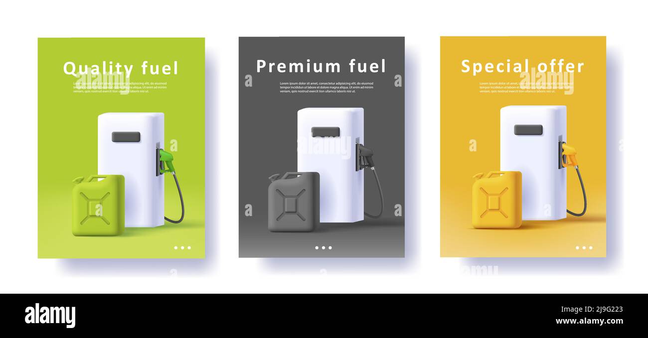 Set of Poster for gas station with fuel equipment and canisters 3d ...