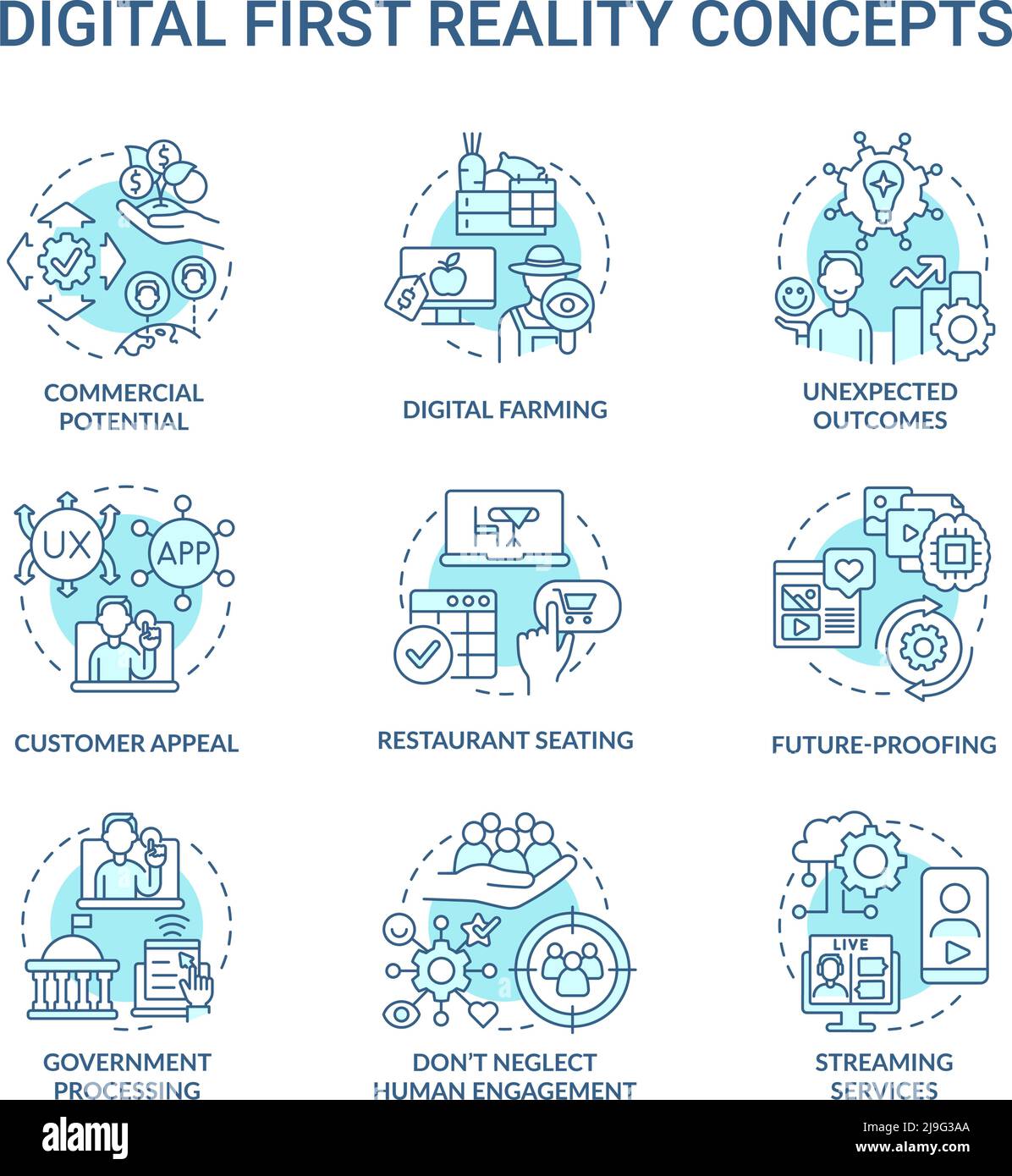 Digital first reality turquoise concept icons set Stock Vector Image ...