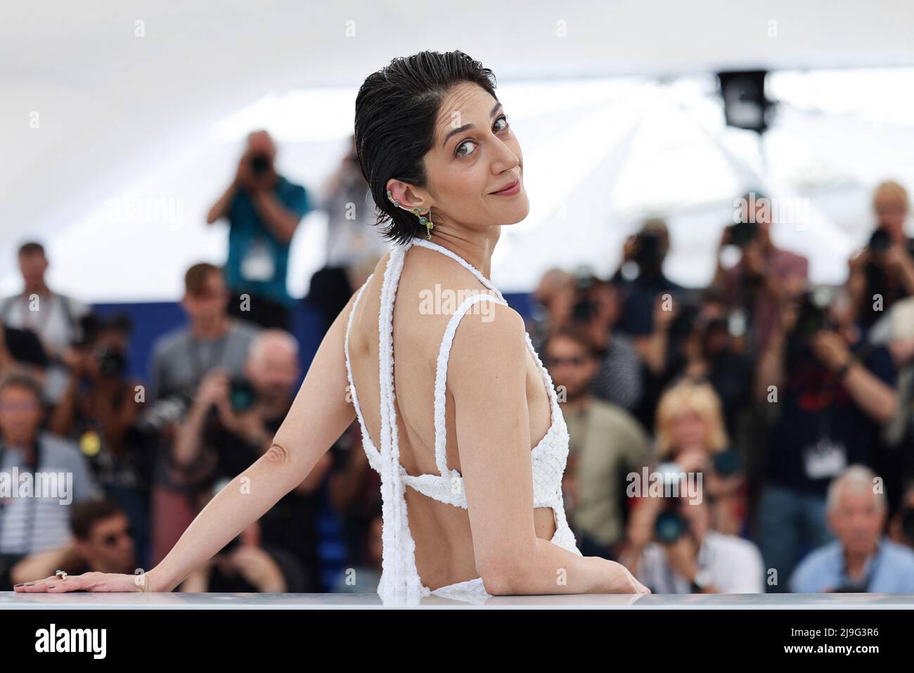 Cannes, France. 23rd May, 2022. Zar Amir Ebrahimi attends the photocall for "Holy Spider" during ...