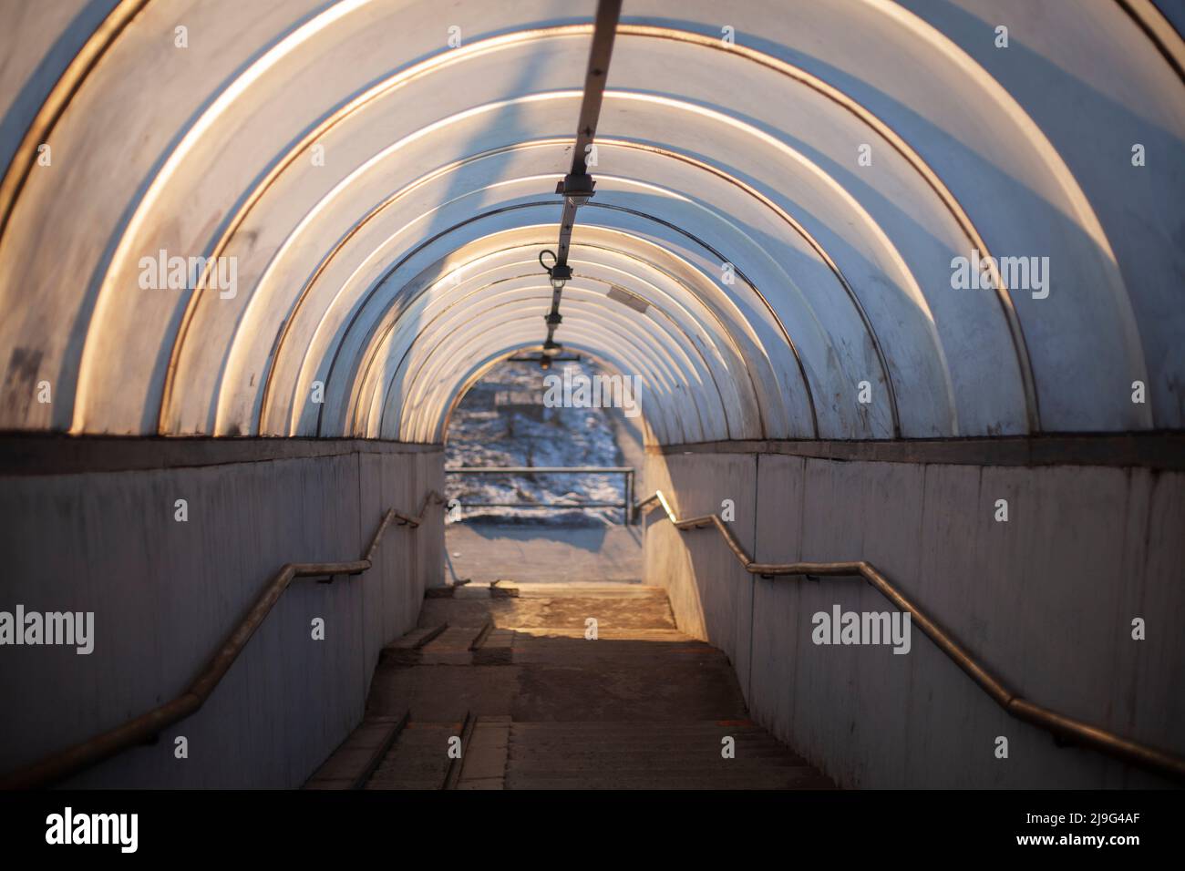 Pedestrian tunnel for crossing over the road. A rounded tunnel ...
