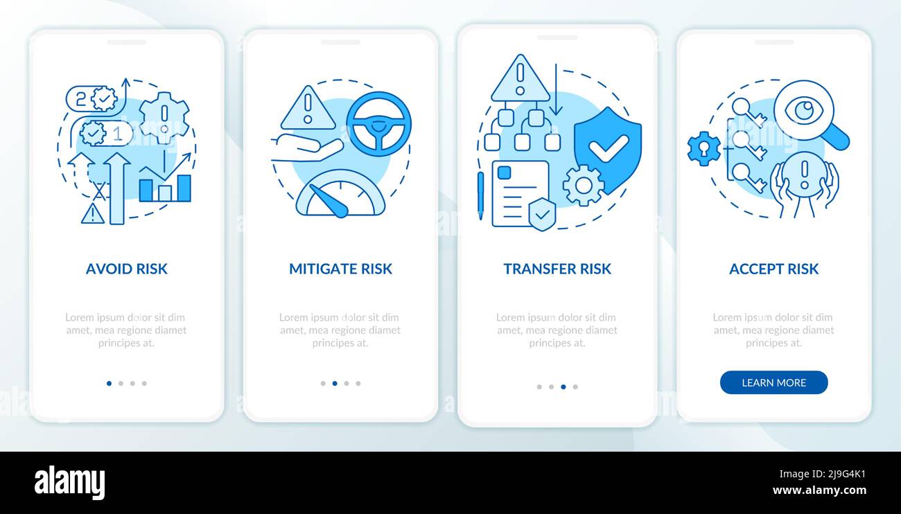 Risk management steps blue onboarding mobile app screen Stock Vector ...