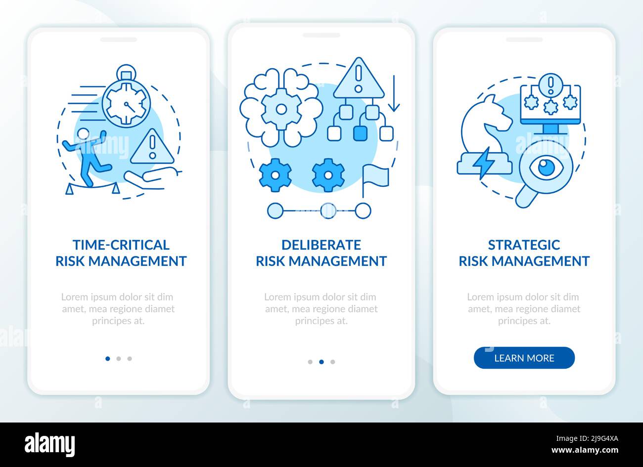 Operational risk management levels blue onboarding mobile app screen ...