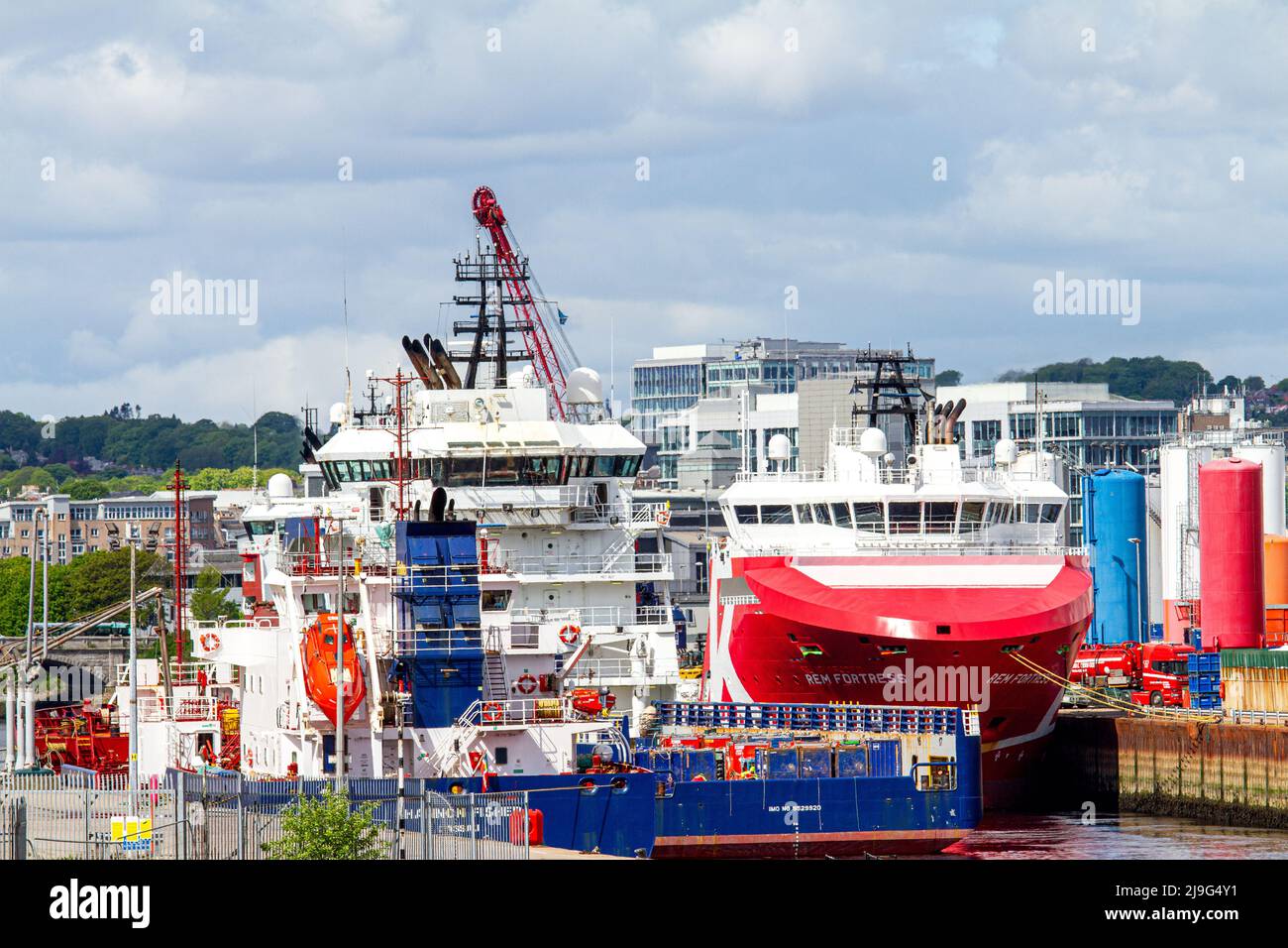 The Rem Fortress Offshore Tug/Supply Ship is moored at Aberdeen harbour ...